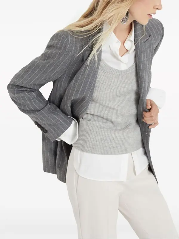 Brunello Cucinelli Pinstripe Double-breasted Blazer - Grey