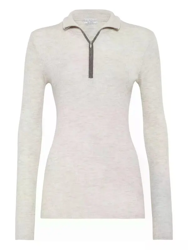 Brunello Cucinelli Monili-chain Half-zip Jumper - Neutrals