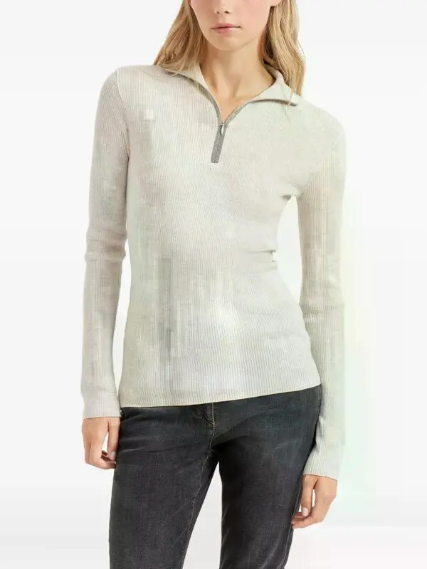 Brunello Cucinelli Monili-chain Half-zip Jumper - Neutrals