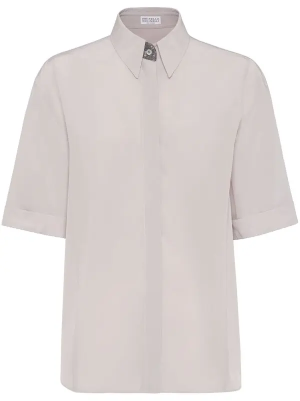 Brunello Cucinelli Monili Bead-embellished Silk Shirt - Pink