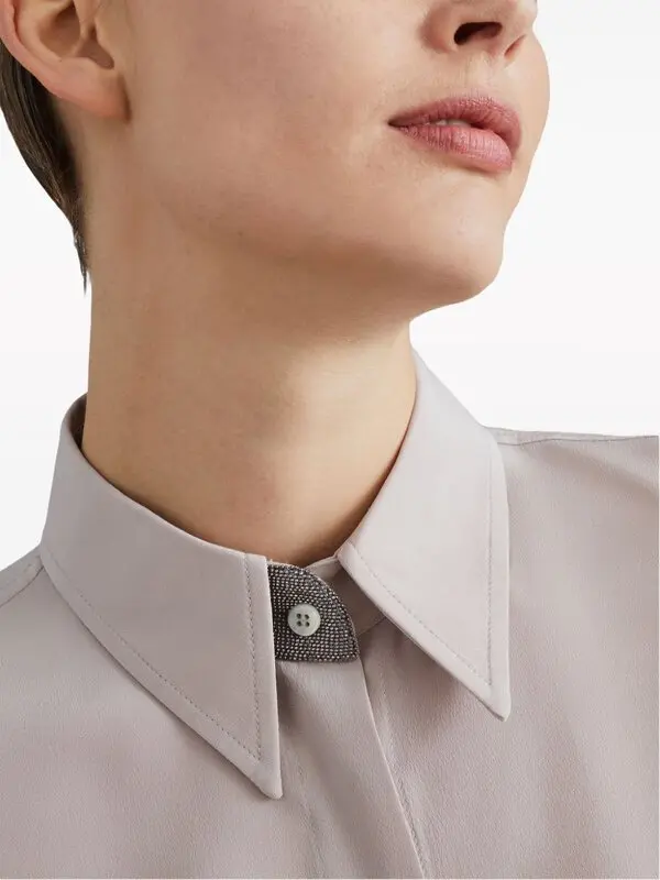 Brunello Cucinelli Monili Bead-embellished Silk Shirt - Pink