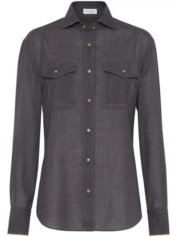 Brunello Cucinelli Monili-trim Virgin Wool Shirt - Grey