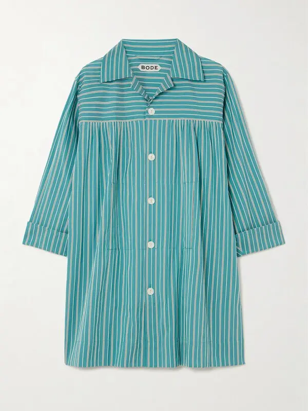 BODE Shore Stripe Quincy Mini Shirt Dress - Blue