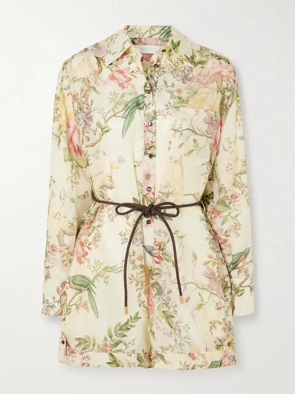 Zimmermann Waverly Floral-print Silk Playsuit - Cream