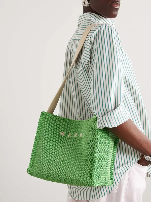 Marni Basket Small Canvas-Trimmed Embroidered Faux Raffia Tote