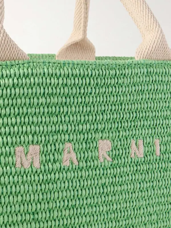 Marni Basket Small Canvas-Trimmed Embroidered Faux Raffia Tote
