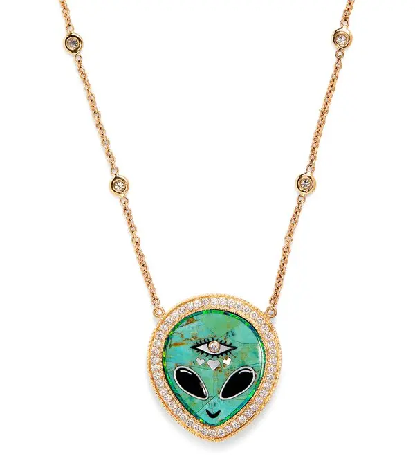 Jacquie Aiche Small Yellow Diamond, Turquoise And Onyx Inlay Necklace - Gold