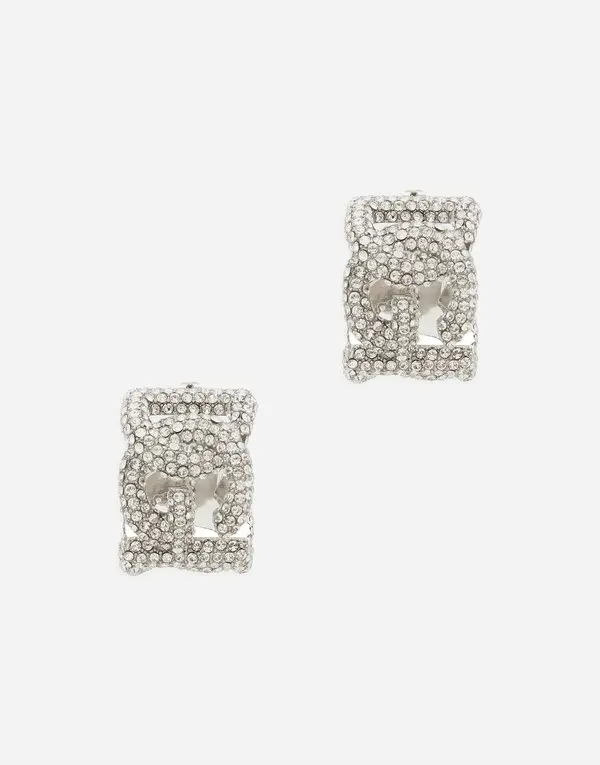 Dolce & Gabbana Rhinestone Earrings With Dg Logo - Silver