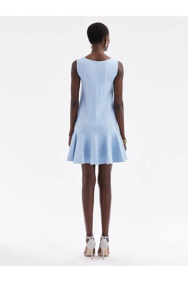 Oscar De La Renta Sequin Embroidered Knit Mini Dress - Blue | Editorialist