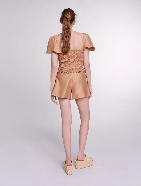 Maje Linen Top With Ruffled Hem