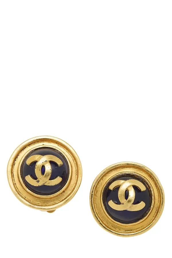 Chanel Gold Tone Gripoix Earrings - Blue
