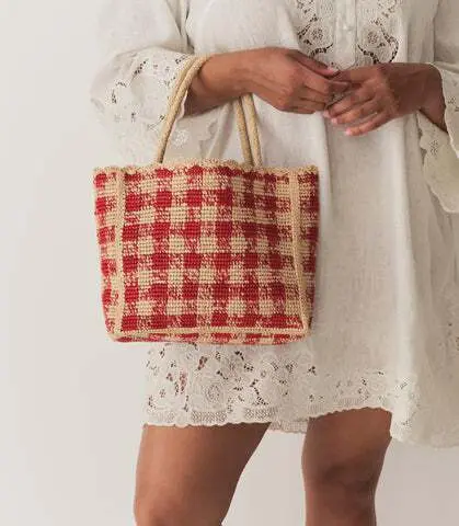 DEn Mathilde Bag - Red Gingham Raffia | Editorialist