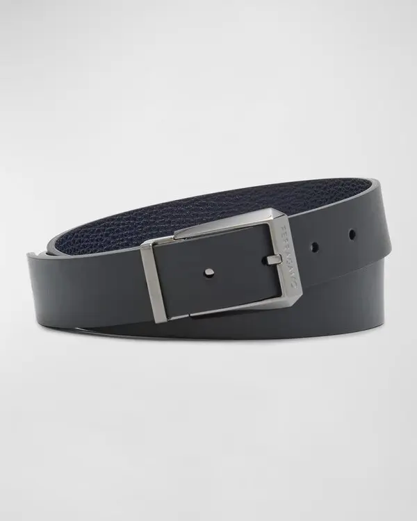 FERRAGAMO Double Adjustable Leather Belt - Nero/midnight
