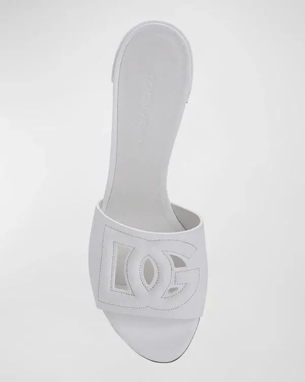 Dolce & Gabbana 40mm Dg Cutout Leather Slide - White