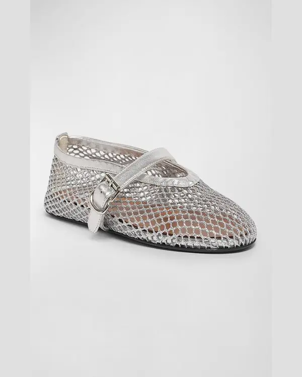 Alaïa Metallic Net Ballerina Flats - Argent