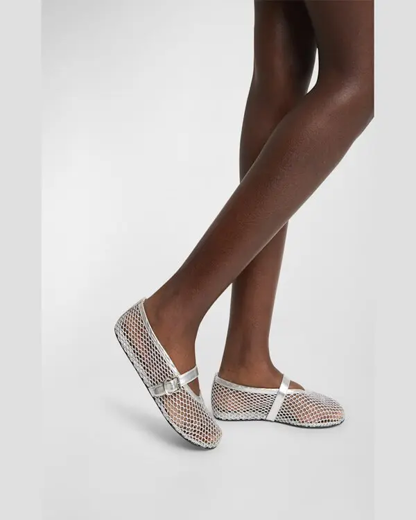 Alaïa Metallic Net Ballerina Flats - Argent