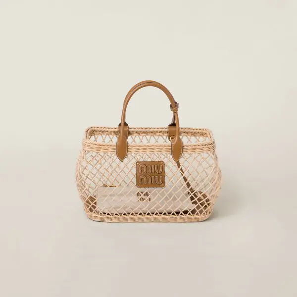 Miu Miu Woven Fabric Handbag With Leather Trim