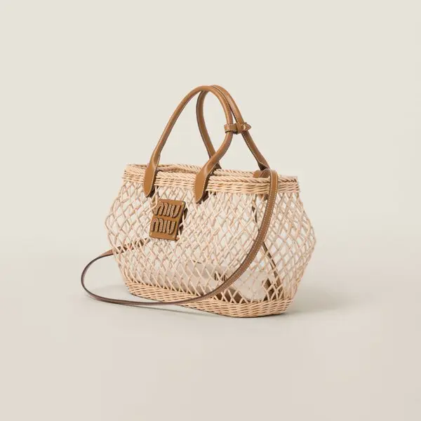 Miu Miu Woven Fabric Handbag With Leather Trim