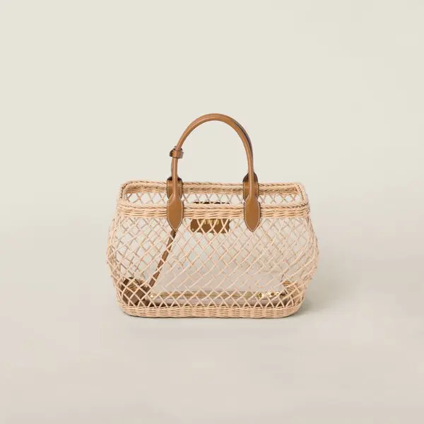 Miu Miu Woven Fabric Handbag With Leather Trim