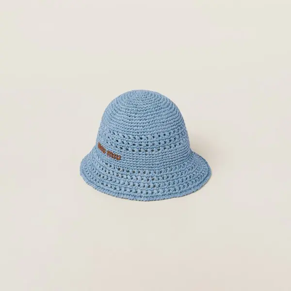 Miu Miu Woven Fabric Hat - Celeste/Cognac | Editorialist