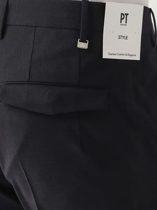 PT TORINO Stretch Virgin Wool Tailored Trousers - Navy
