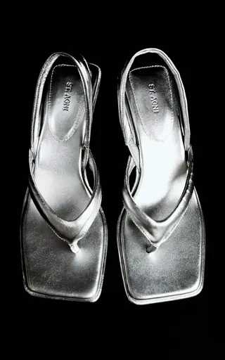 ST. AGNI Leather Slingback Thong Sandals