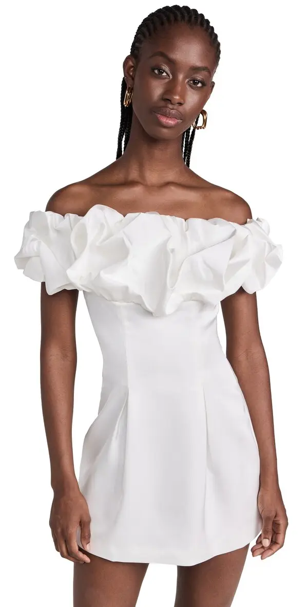 misha off the shoulder dress MISHA Bianca Off Shoulder Long Sleeve Gown in Antique Ivory