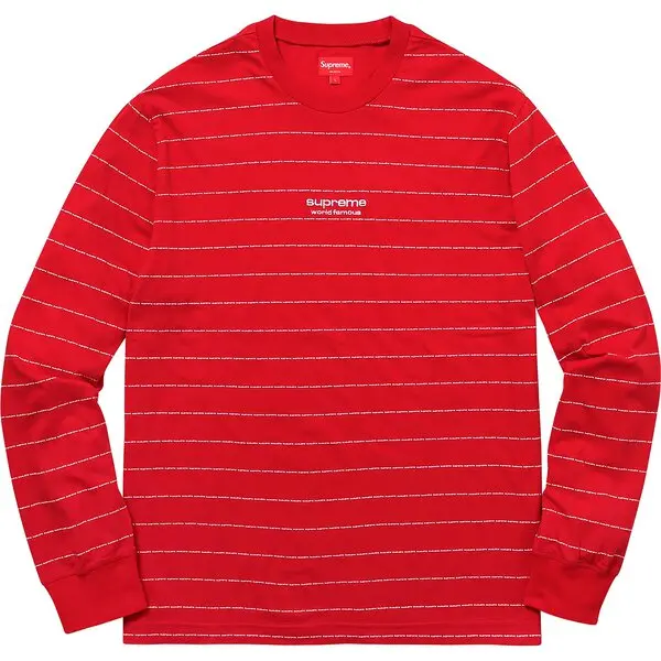 Supreme Logo Stripe Long Sleeve Top - Red
