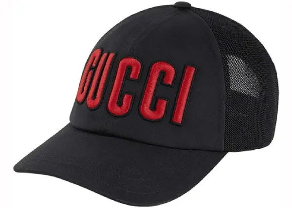Gucci Embroidered Logo Baseball Cap - Black/red