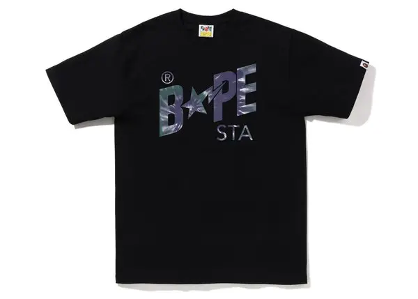 A BATHING APE Tie Dye Sta Logo Tee Shirt - Black Purple