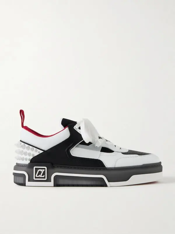 CHRISTIAN LOUBOUTIN Astroloubi Spiked Leather And Mesh Sneakers - White