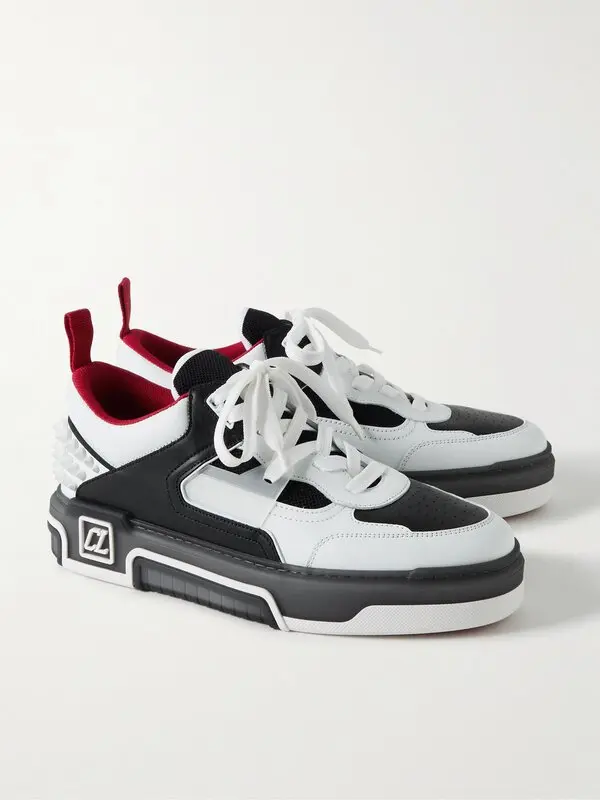 CHRISTIAN LOUBOUTIN Astroloubi Spiked Leather And Mesh Sneakers - White