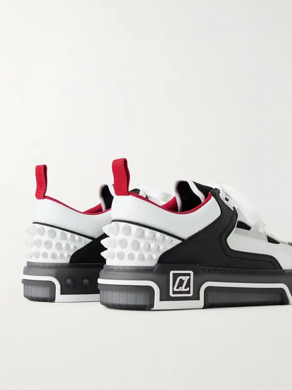 CHRISTIAN LOUBOUTIN Astroloubi Spiked Leather And Mesh Sneakers - White