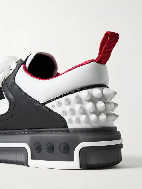 CHRISTIAN LOUBOUTIN Astroloubi Spiked Leather And Mesh Sneakers - White