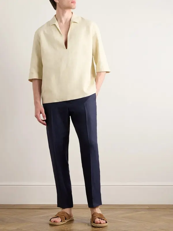 Zegna Tapered Oasi Linen Trousers - Blue