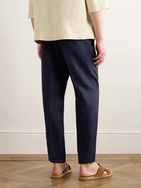 Zegna Tapered Oasi Linen Trousers - Blue
