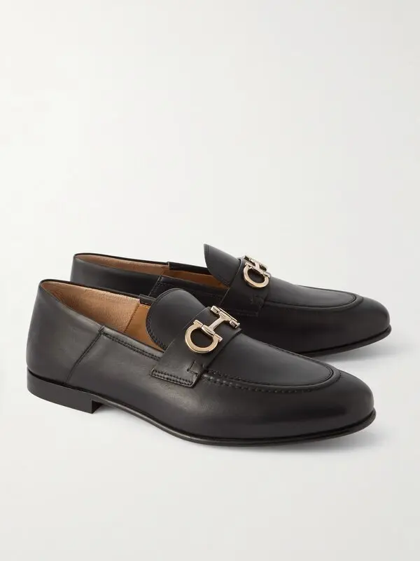 FERRAGAMO Embellished Collapsible-heel Leather Loafers