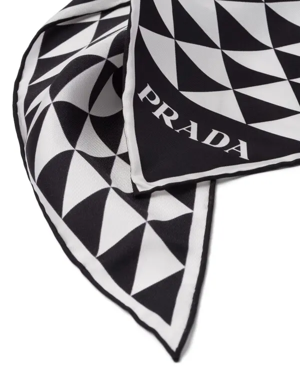 Prada Printed Silk Twill Scarf - Black