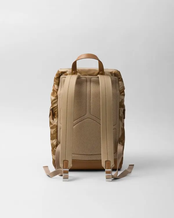 Prada Printed Re-Nylon And Leather Backpack - Khaki | Editorialist
