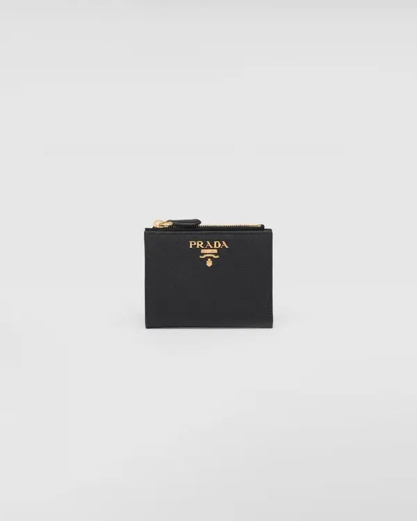 Prada Small Saffiano Leather Wallet - Black/hibiscus