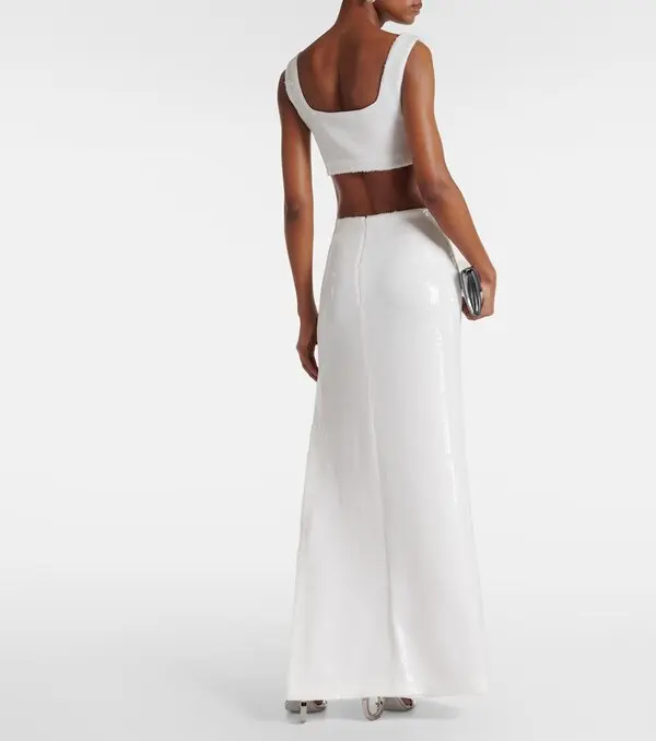Galvan Bridal Beating Heart Sequined Maxi Skirt - White