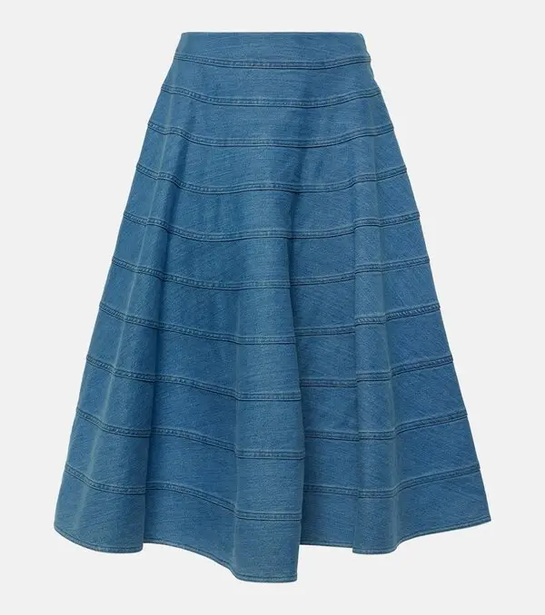 Altuzarra Grace Paneled Denim Midi Skirt - Blue