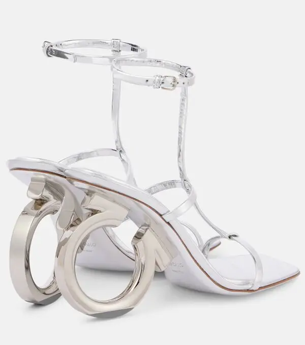 FERRAGAMO Elina 105 Metallic Leather Sandals - Silver