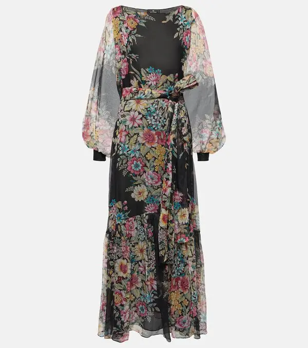 Etro Floral Silk Gown - Black