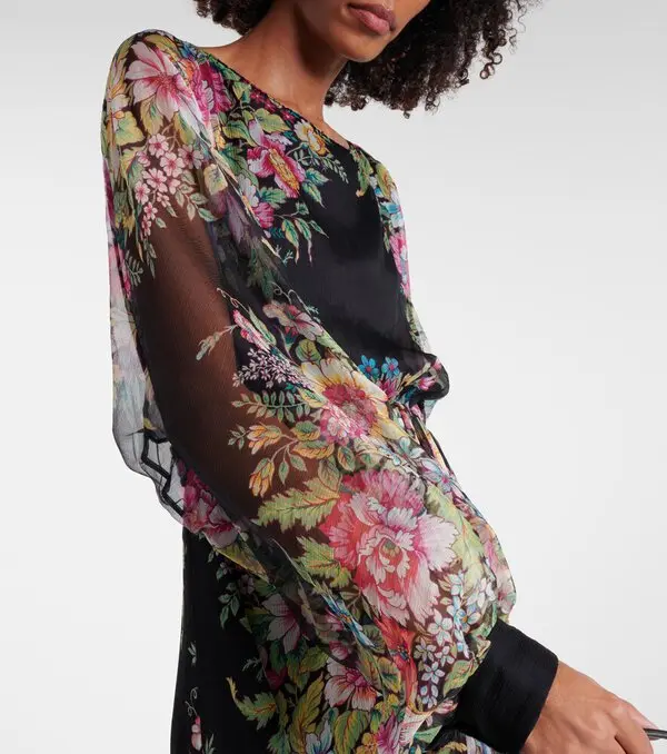 Etro Floral Silk Gown - Black