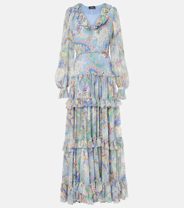 Etro Floral Silk Gown - Blue