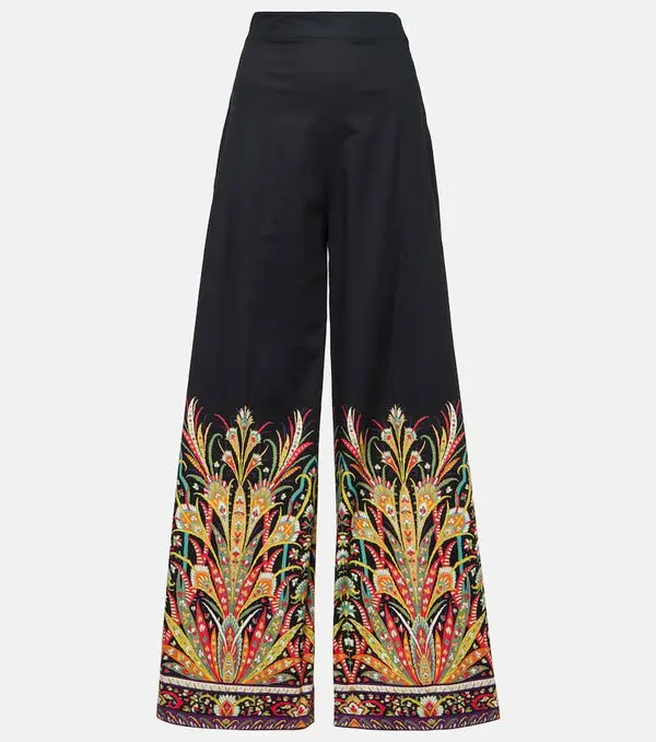 Etro Printed Cotton-blend Flared Pants - Black