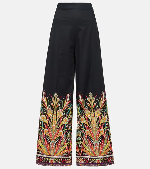 Etro Printed Cotton-blend Flared Pants - Black