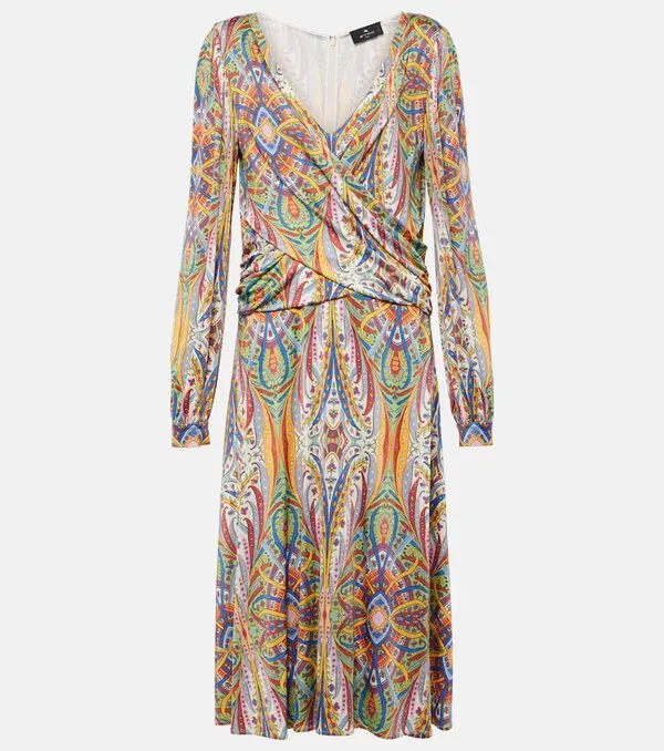 Etro Printed Gathered Midi Dress
