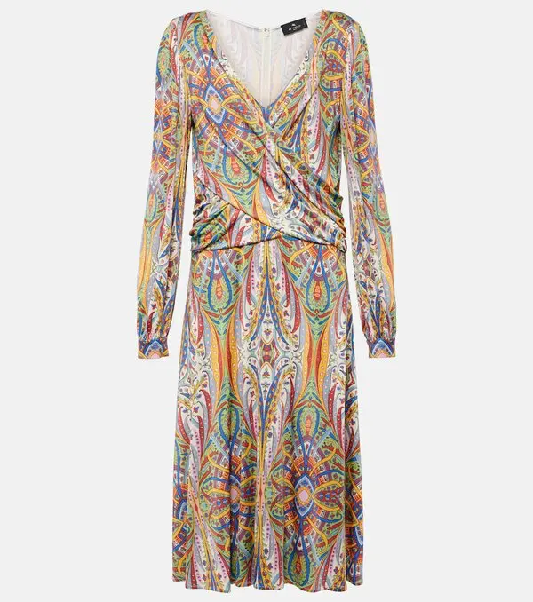 Etro Printed Gathered Midi Dress - Multicoloured